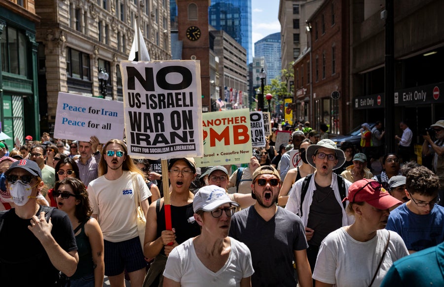Protesters march in Boston as Healey is briefed on Iran bombings