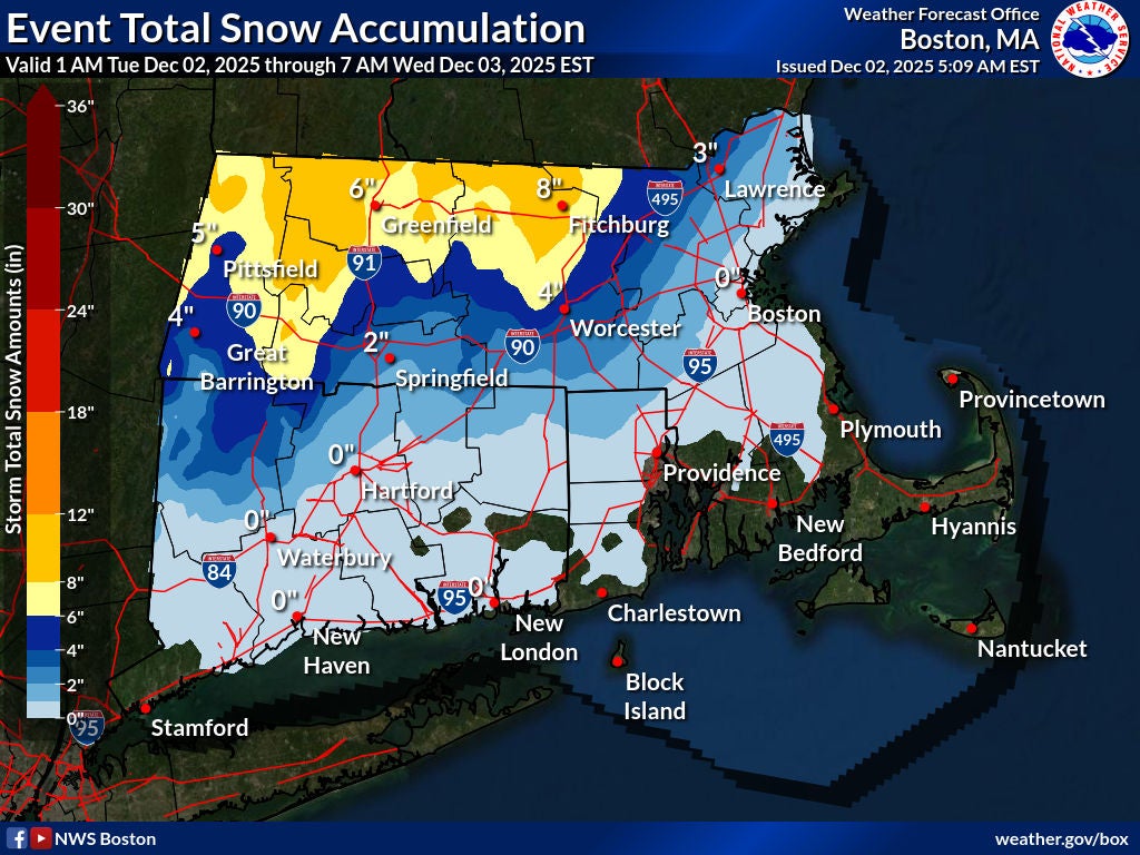 Snow maps: Predicting totals for Boston MA, Tuesday, Dec. 2, 2025