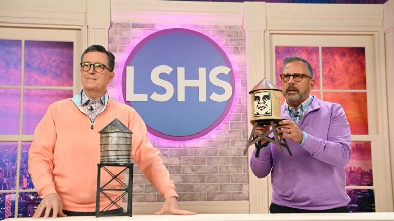 Watch Stephen Colbert, Steve Carell auction off 'Late Show' set