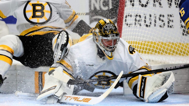 Swayman’s top save in Game 2 had little to do with stopping pucks