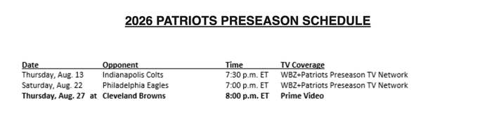 See the Patriots' official 2026 schedule